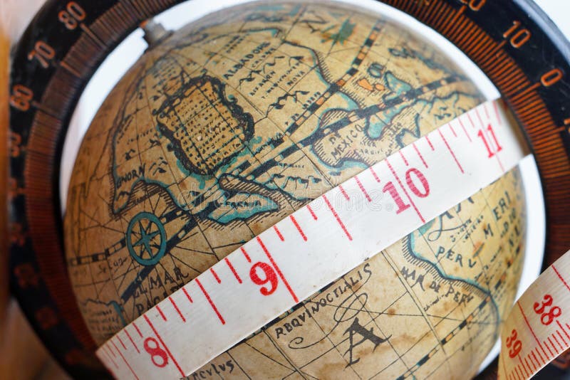 Vintage Global Map with Measuring Tape Stock Image - Image of vintage ...