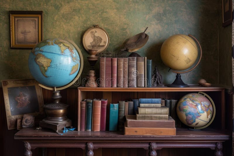 Vintage Globe and Antique Books in a Corner Stock Illustration ...
