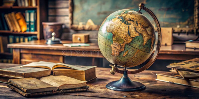 A Vintage Globe and Books - Exploration of Knowledge Stock Illustration ...