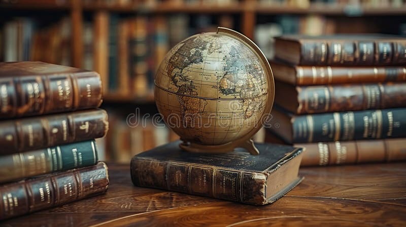 Vintage Globe and Books on a Table Stock Illustration - Illustration of ...