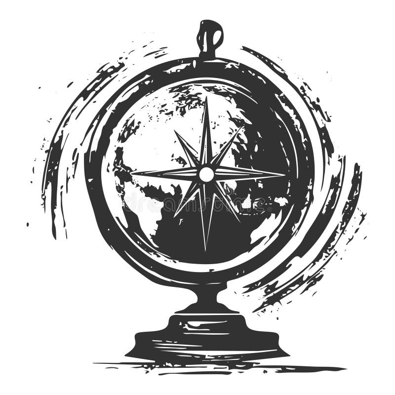Vintage Globe Illustration with Compass Design in Monochrome Style ...