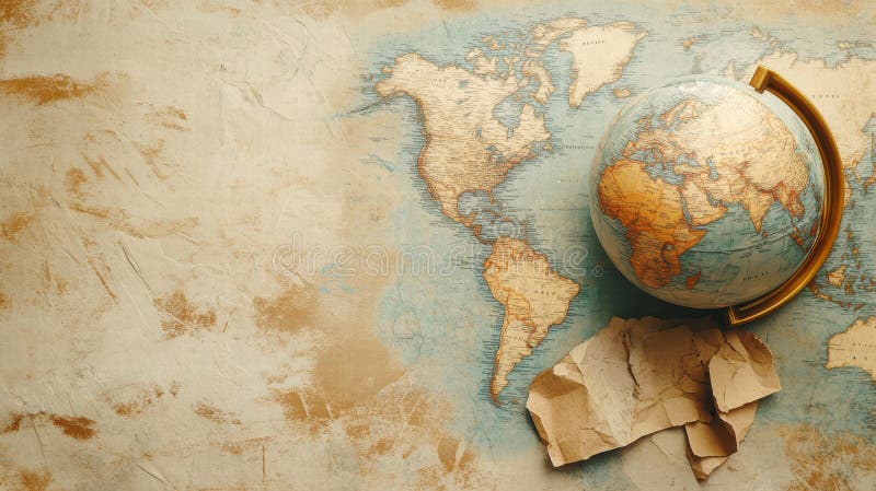 Explore Diverse Continents through a Vintage Globe on an Old Style ...