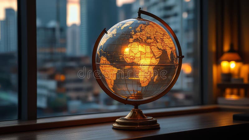 A Vintage Globe Shining in Warm Light, Highlighting World Geography ...