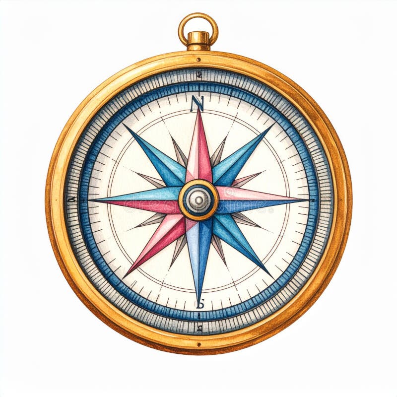 Vintage Gold Compass with Watercolor Detail Stock Illustration ...