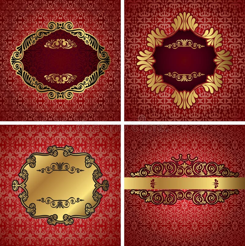 Vintage Gold Frame on Red Background Stock Vector - Illustration of ...