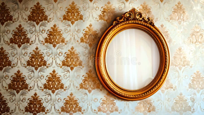 Vintage Gold-framed Mirror on a Classic Patterned Wallpaper. Elegant ...