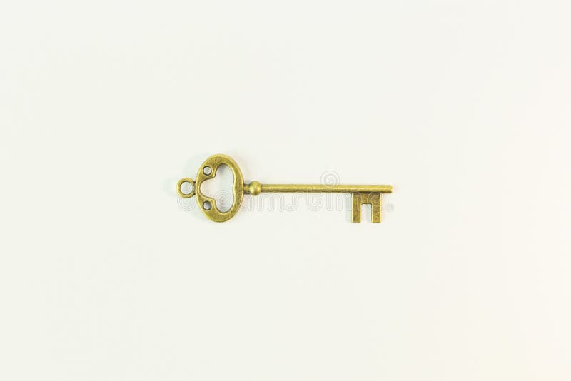 Vintage Gold Key on White Background Stock Photo - Image of bronze ...
