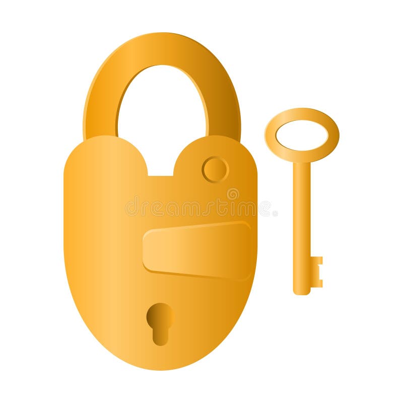 Vintage Gold Padlock and Key Vector Stock Illustration - Illustration ...