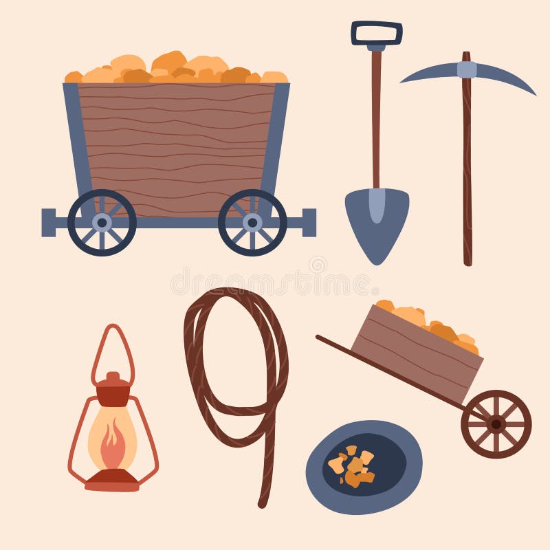 Vintage Gold Rush Tools and Equipment Set, Flat Vector Illustration ...