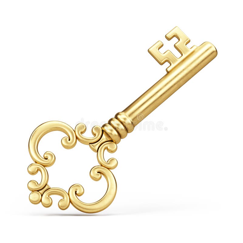 Vintage Gold Skeleton Key Isolated on White Background Stock ...