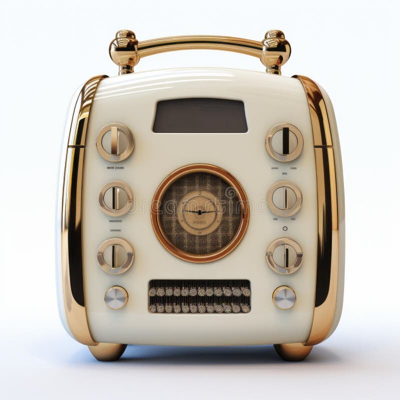 Vintage Gold and White Radio with Multiple Knobs - Elegant and Emotive ...