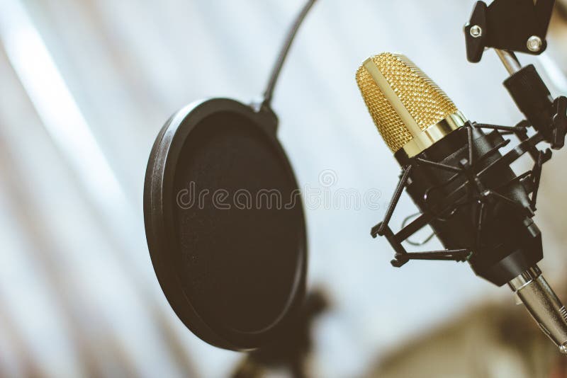 Vintage with Golden Condenser Microphones Stock Photo - Image of ...