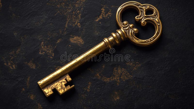 A Golden Key Lying on a Black Surface. Generative AI Stock Illustration ...