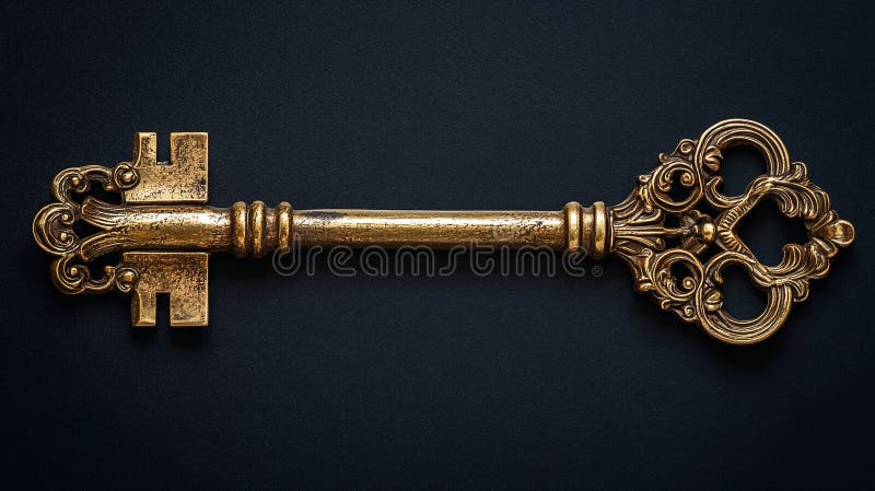 A Vintage Golden Key Lying Flat on a Black Surface. Generative AI Stock ...