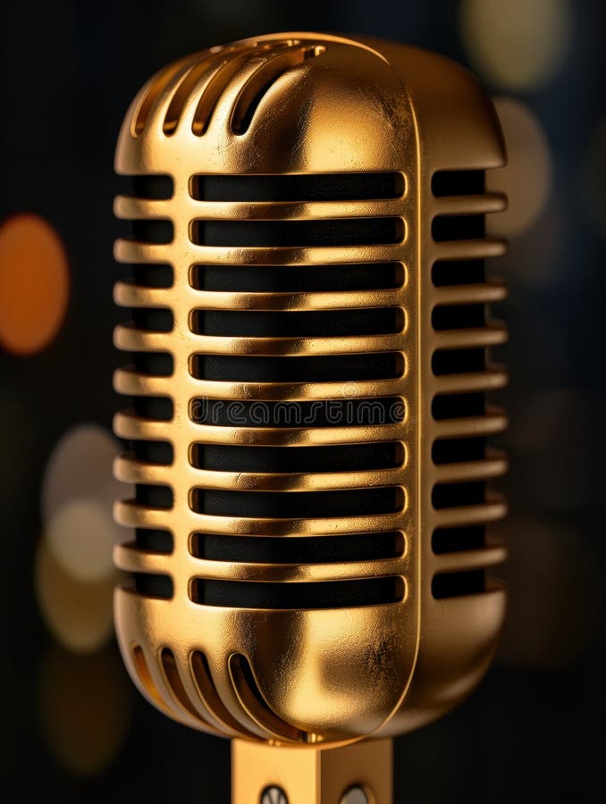 Vintage golden microphone stock illustration. Illustration of decor ...