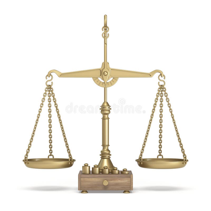 Vintage Golden Scale Balanced Front View with Weights 3D Stock ...