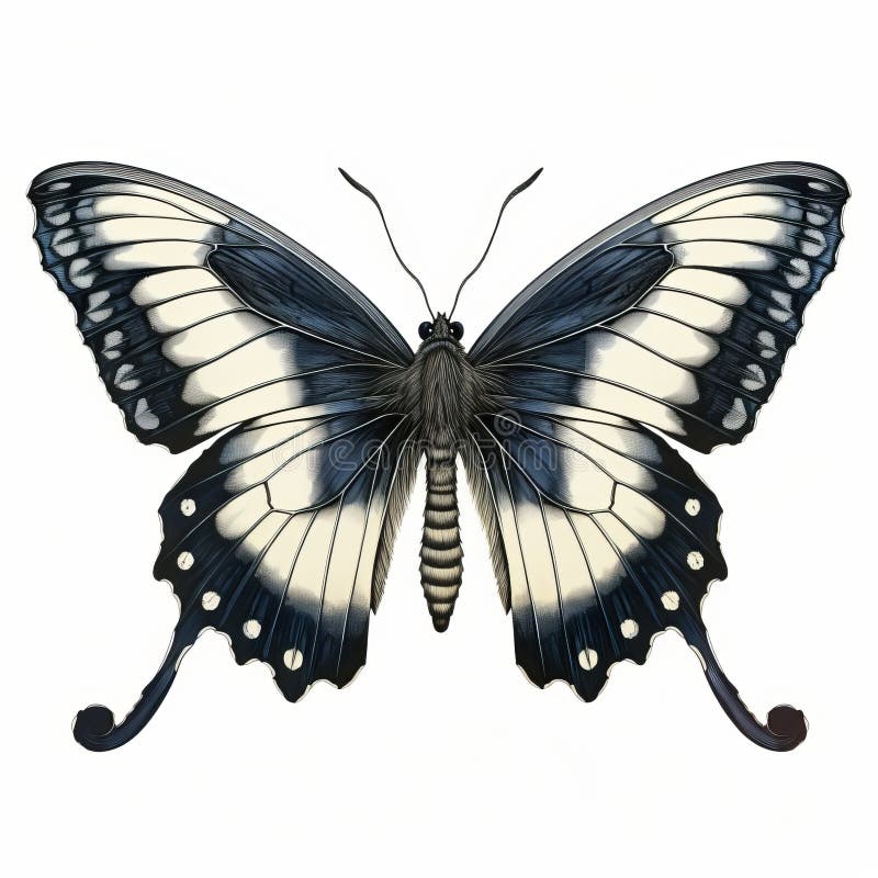 Vintage Gothic Butterfly Illustration on White Background Stock ...