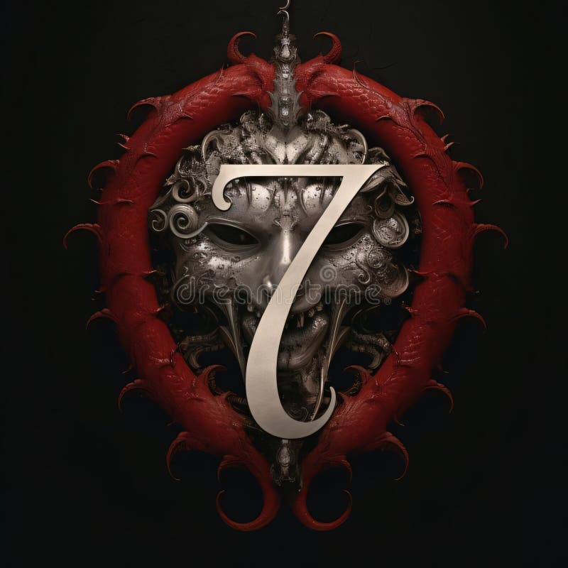 Vintage Gothic Shield with Number Seven. 3d Rendering Stock ...
