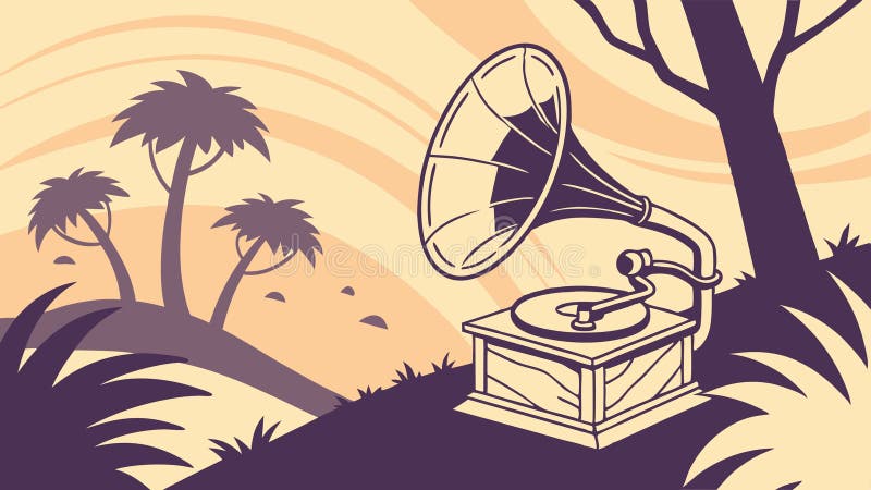 Vintage Gramophone on a Beach with Palm Trees, Vector Design Generative ...