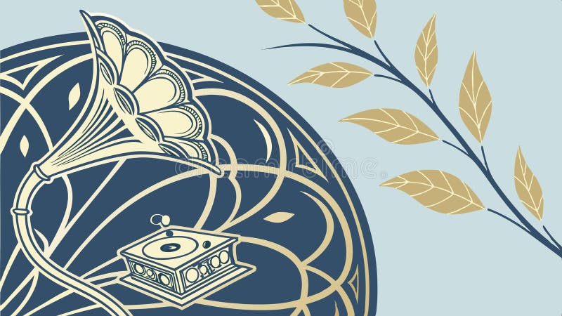 Vintage Gramophone with Floral and Leaf Elements Design Vector Design ...