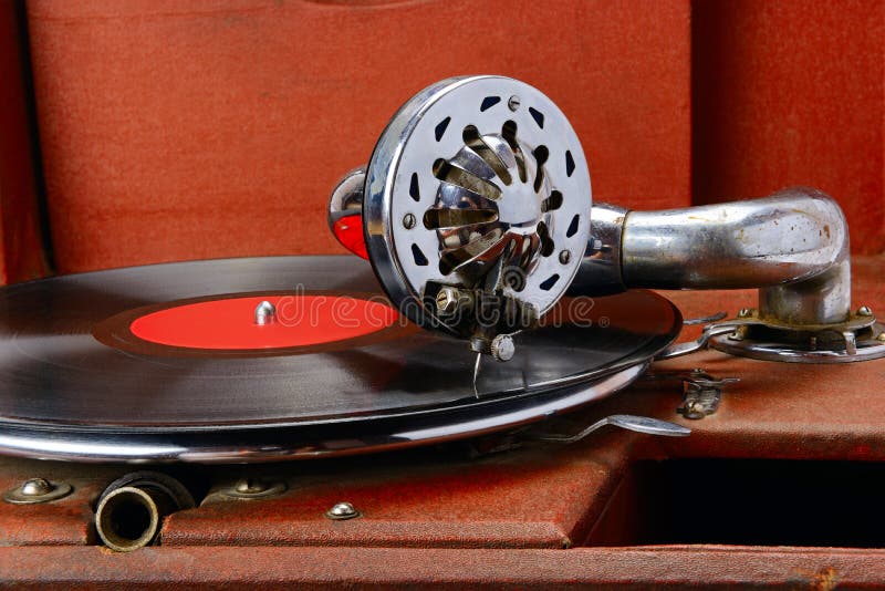 Vintage Gramophone with Vinyl Disc. Stock Photo - Image of object ...