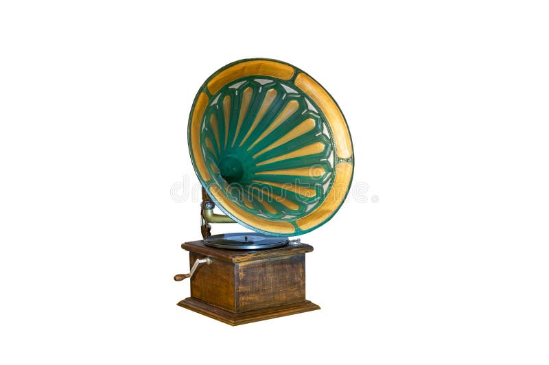 Vintage Gramophone with Vinyl Disc Isolated on White Background Stock ...