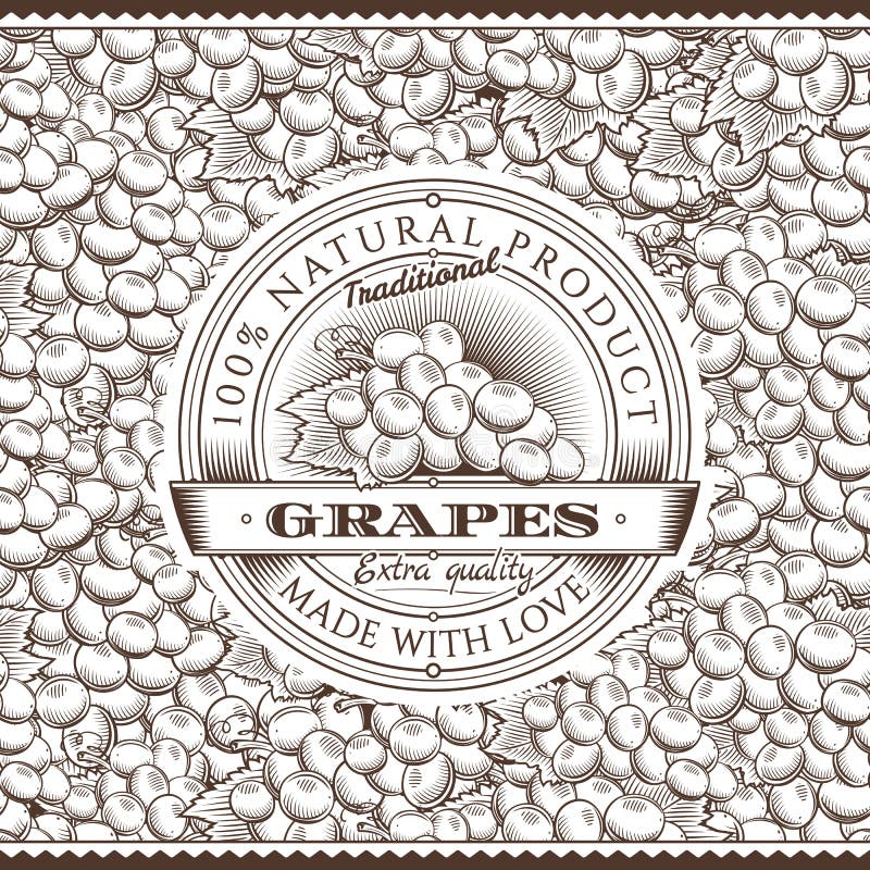 Vintage Grapes Label on Seamless Pattern Stock Vector - Illustration of ...