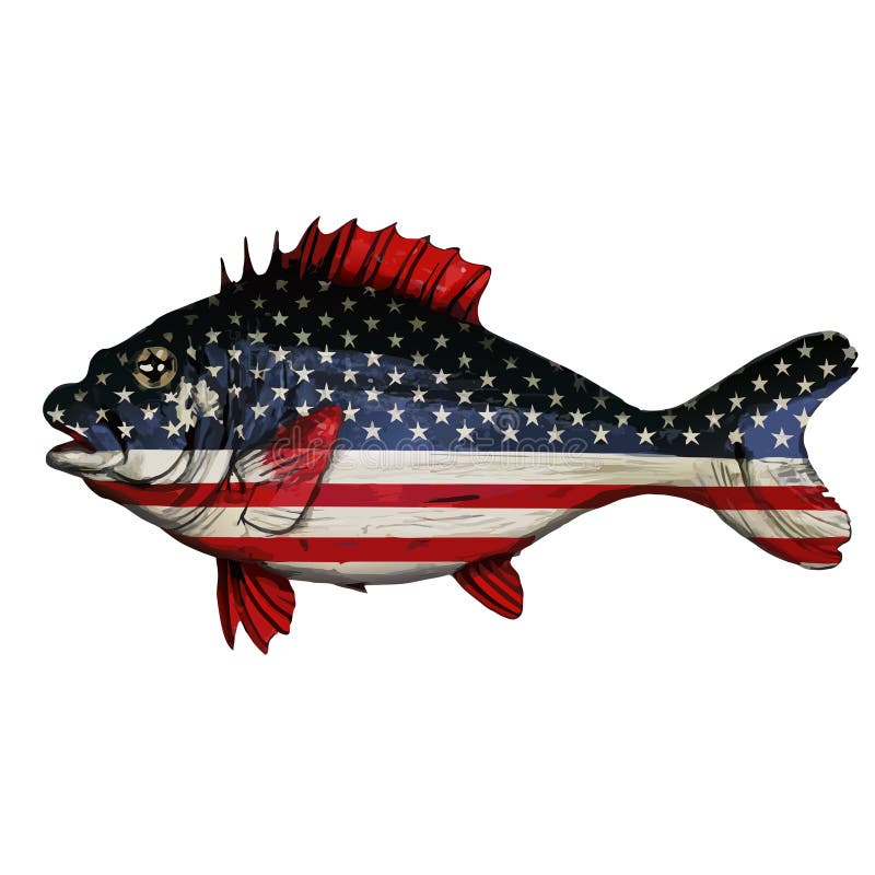 Vintage Graphic Fish on the Background of the American Flag Stock Image ...