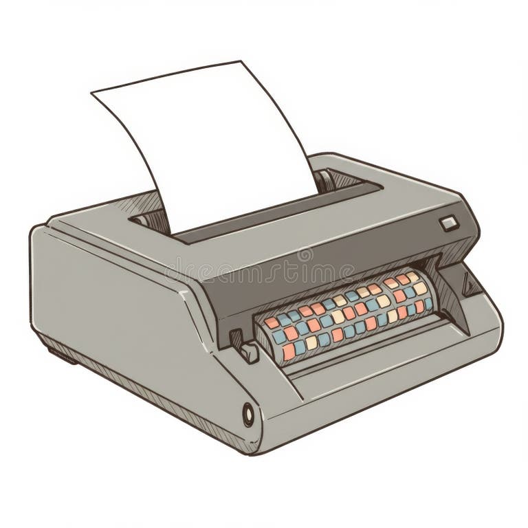 Vintage Gray Printer Illustration with Paper Stock Illustration ...
