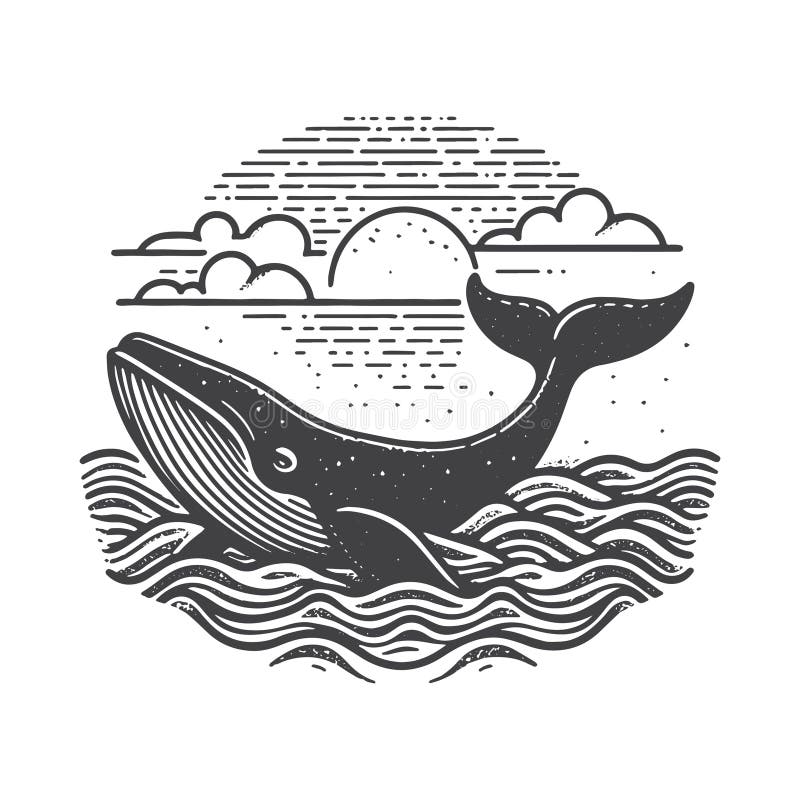 Vintage Gray Whale Swimming Vector Icon Illustration. Stock Vector ...