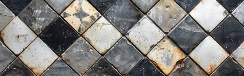 Vintage Gray and White Patchwork Chessboard Lozenge Tile Pattern on ...