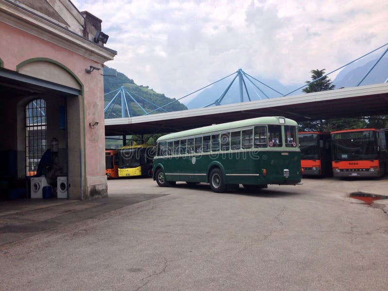 Vintage Green Bus in the Garage Editorial Stock Image - Image of london ...