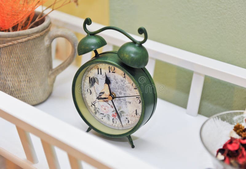 Vintage Green Colored Clock. Retro Alarm Clock. Vintage Clock. Stock ...