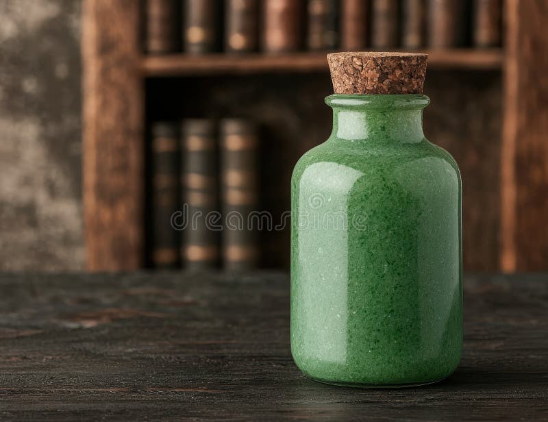 Vintage Green Glass Bottle with Cork Stopper on Wooden Bookshelf Stock ... Vintage Green Glass Bottle with Cork Stopper on Wooden Bookshelf Stock ...