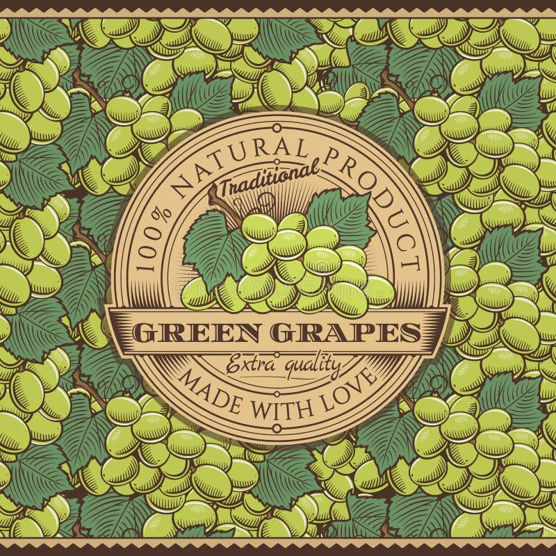 Vintage Green Grapes Label on Seamless Pattern Stock Vector ...
