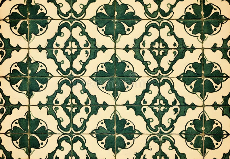 Vintage Green & Ivory Floral Tile Pattern Stock Illustration ...