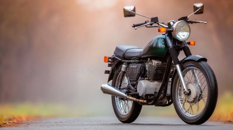 Vintage Green Motorcycle on a Foggy Road: a Timeless Classic Stock ...