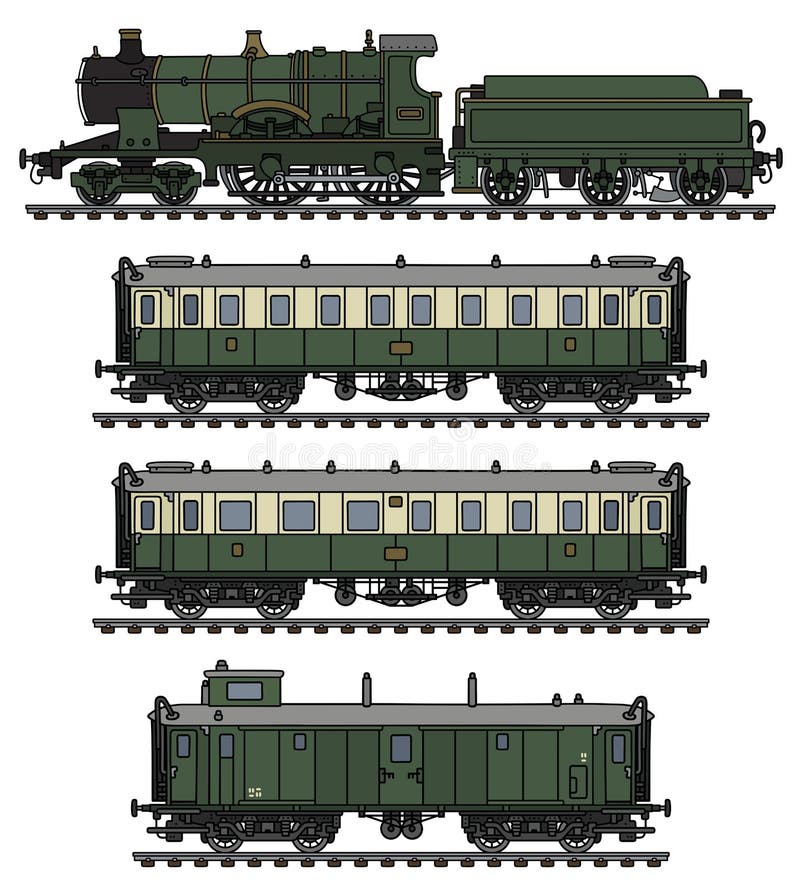 Vintage Green Steam Passenger Train Stock Vector - Illustration of ...