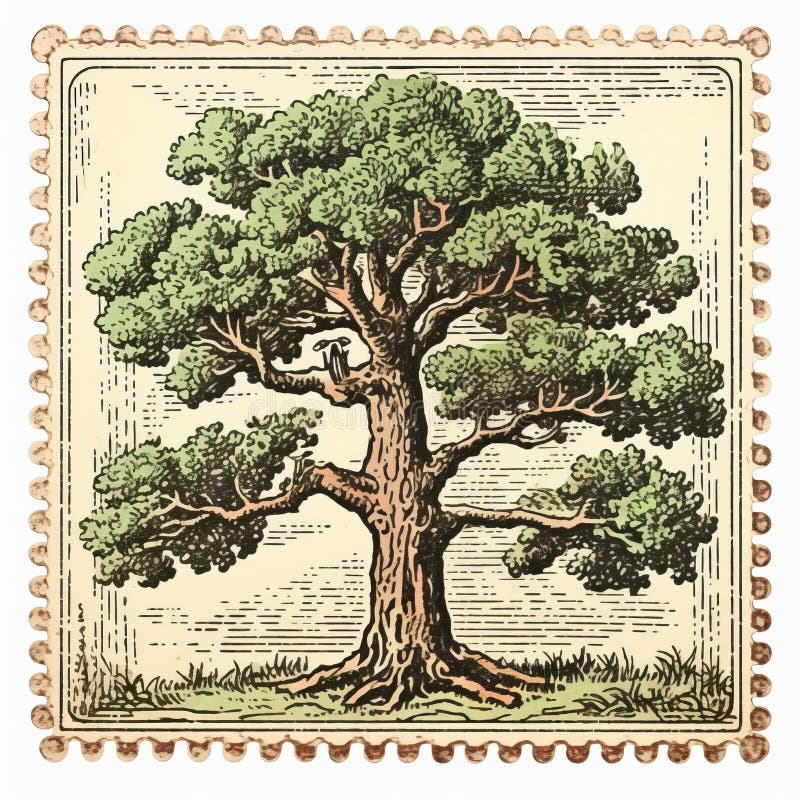 Vintage Style Tree Illustration with Elaborate Borders Stock ...