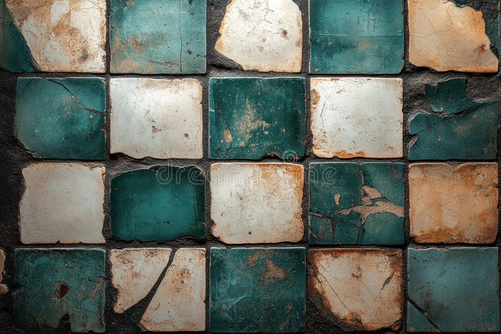 Vintage Green and White Checkered Chessboard Pattern with Worn ...