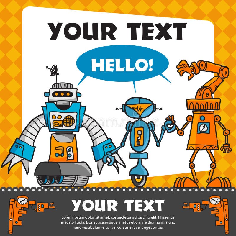 Vintage Greeting Card with Robots Stock Vector - Illustration of ...