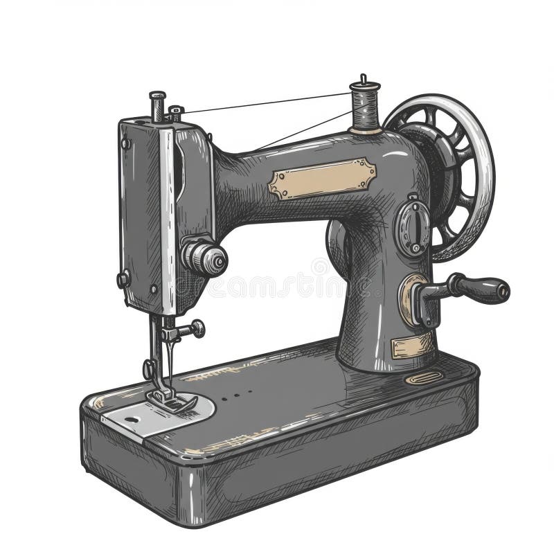 Vintage Grey Metal Sewing Machine Illustration Stock Illustration ...