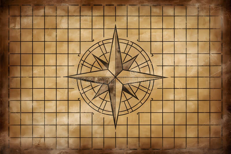 Vintage Grid Map with Compass Rose, Antique Design and Worn Texture for ...