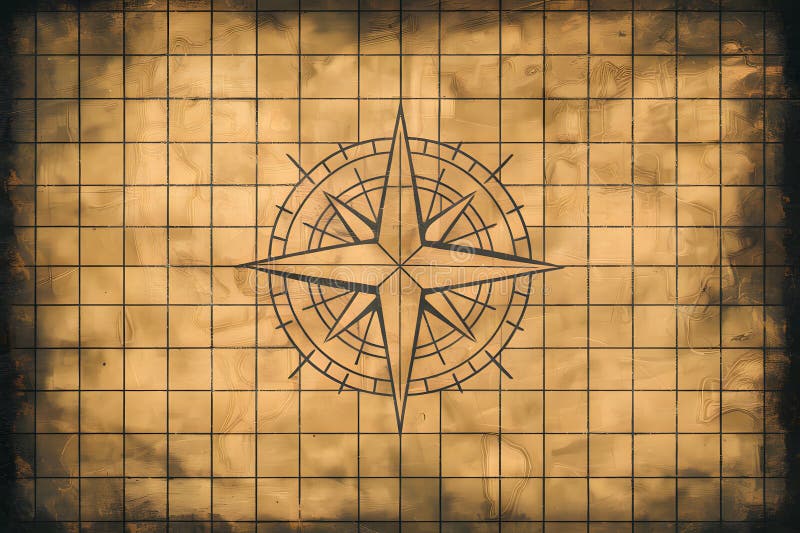 Vintage Grid Map with Compass Rose, Antique Design and Worn Texture for ...