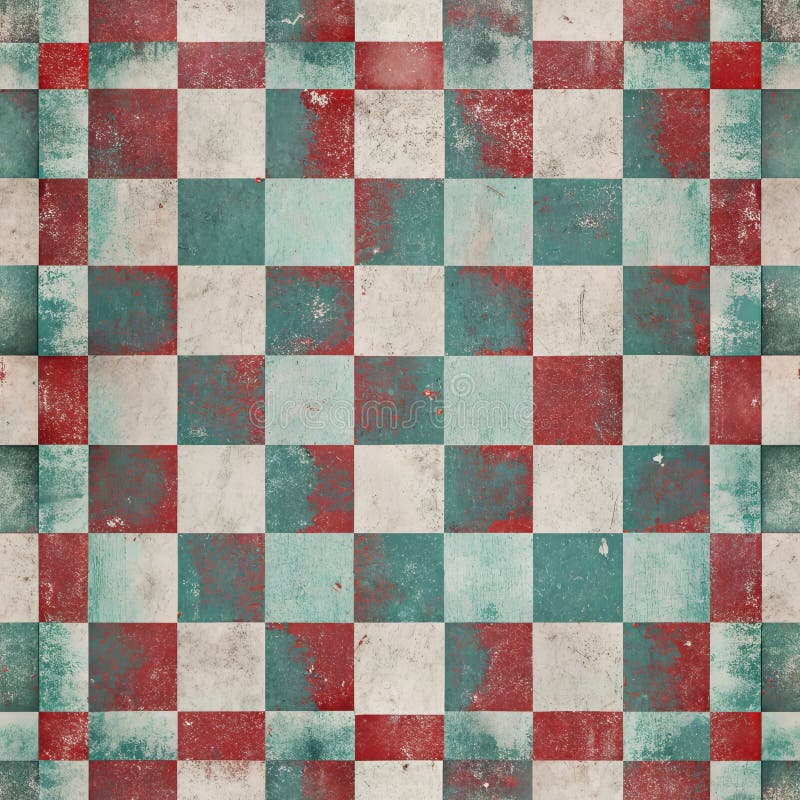 Vintage Grunge Checkerboard Pattern with Red and Blue Squares on ...