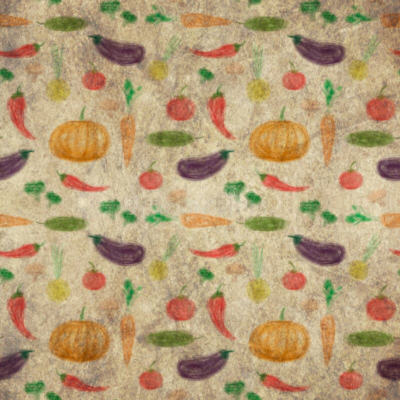 Vintage Grunge Pattern Background Hand Drawn Vegetables Stock ...