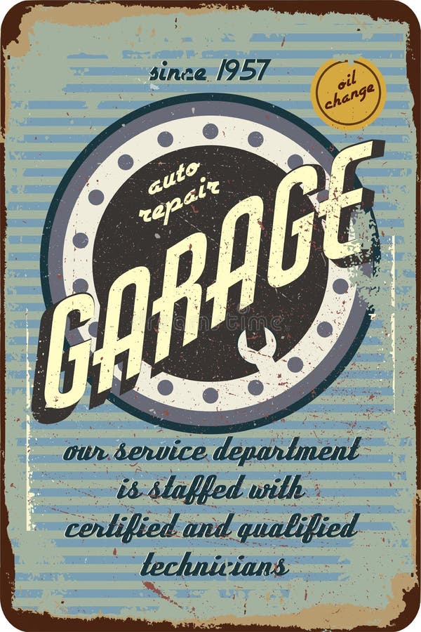 Vintage Grunge Retro Garage Sign Stock Vector - Illustration of ...