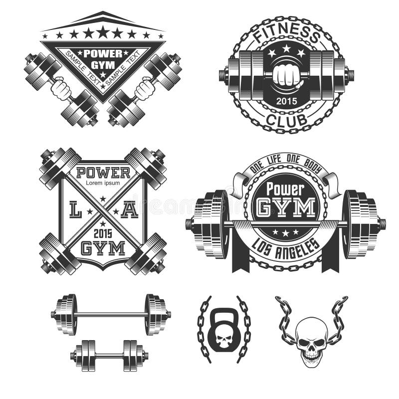 Grungy Gym and Fitness Label Templates and Athletic Badges Stock Vector ...