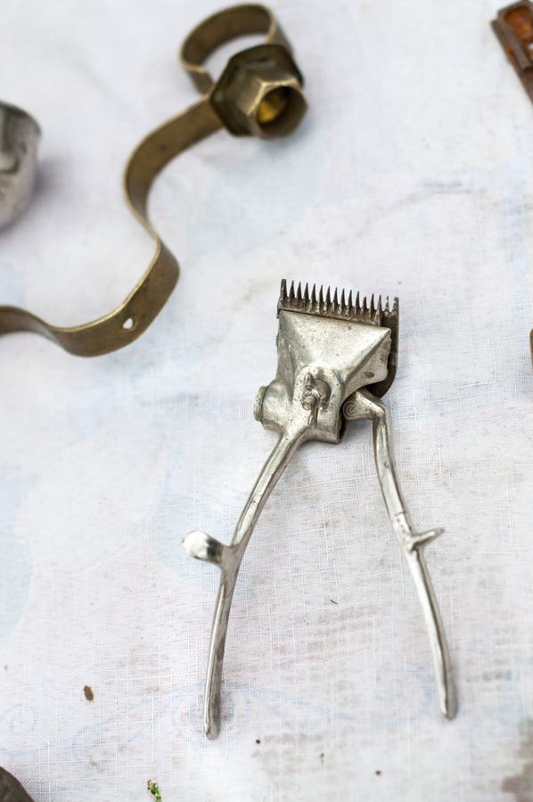 Vintage Hair Salon Tool Hair Clipper on Old White Cloth Stock Photo ...