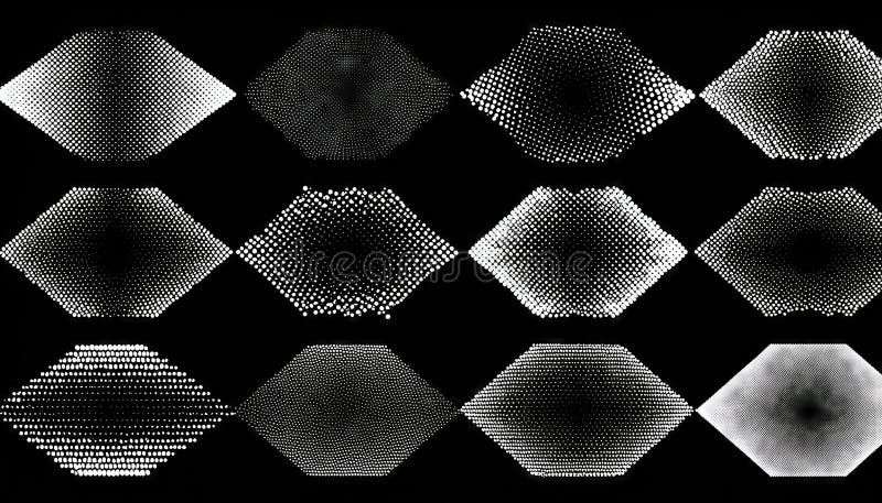 Vintage Halftone Geometric Form Set in Textured Glitch Art, Showcasing ...
